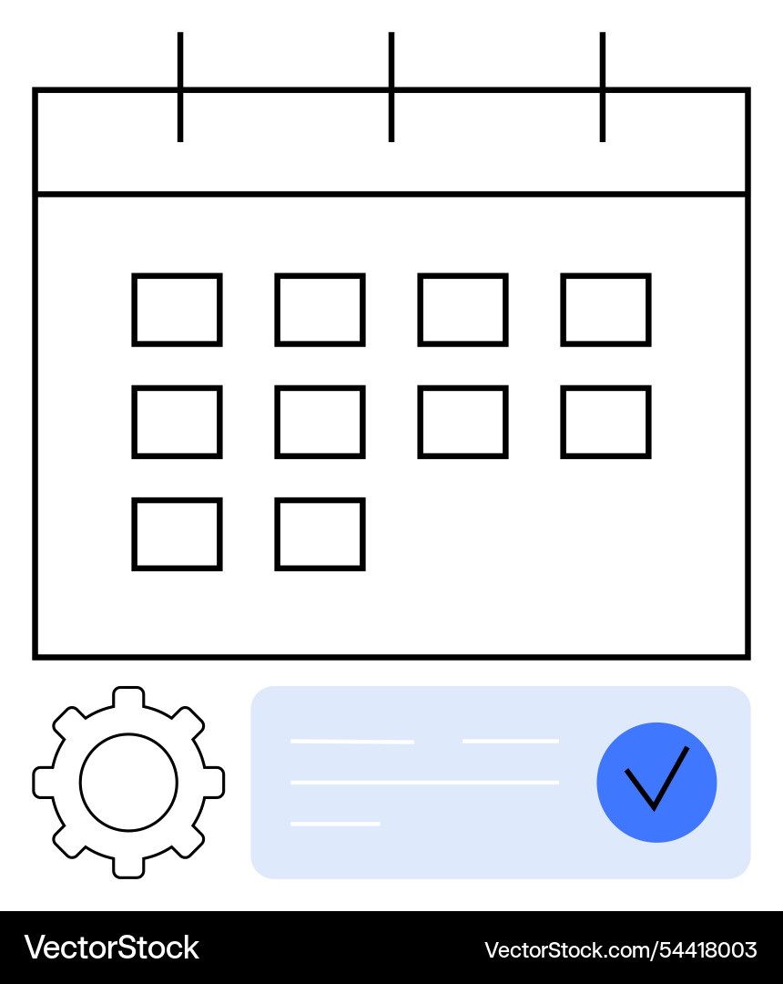 Calendar with gear icon and check mark indicating Vector Image