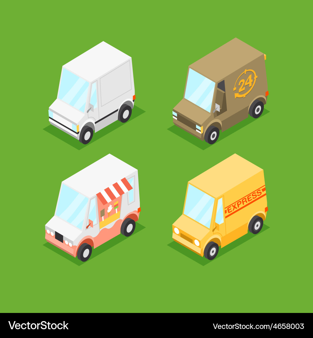 Cartoon isometric minivans Royalty Free Vector Image