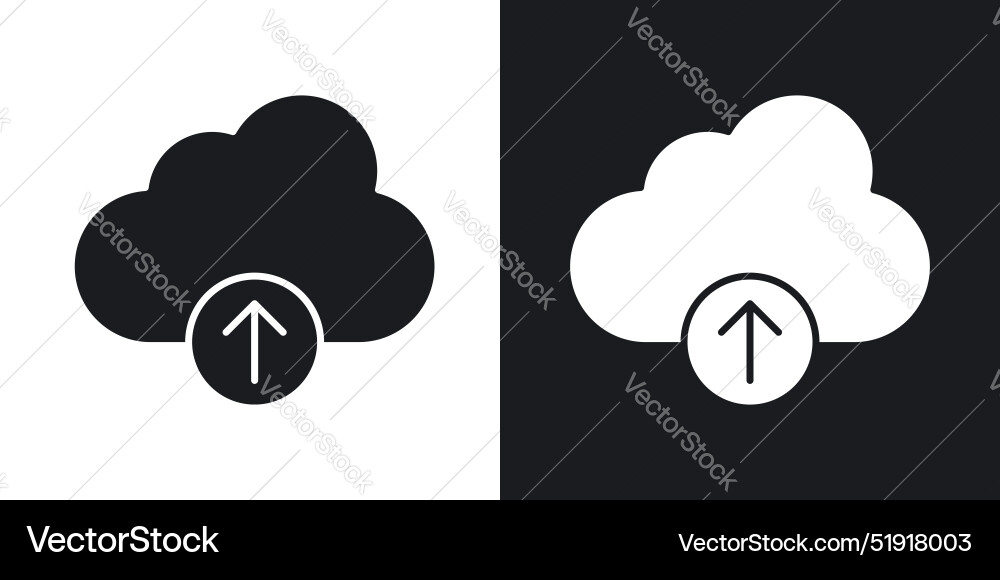 Cloud upload icon set in solid black and white Vector Image