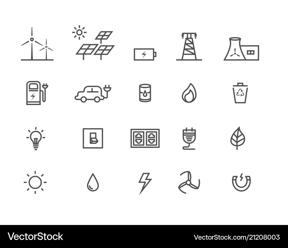 Simple set by power source of energy thin line Vector Image