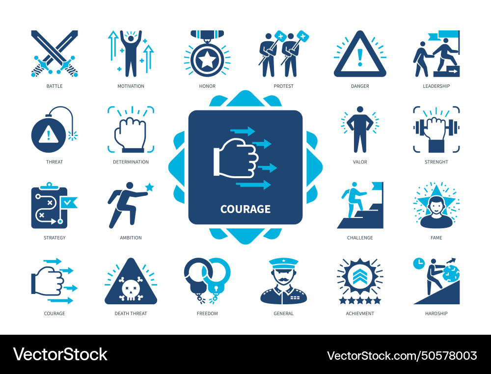 Solid Courage Icon Set Royalty Free Vector Image