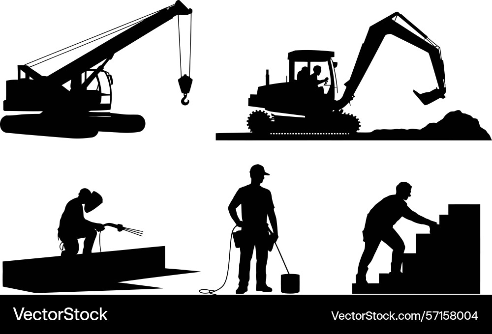 Construction workers and heavy equipment Vector Image