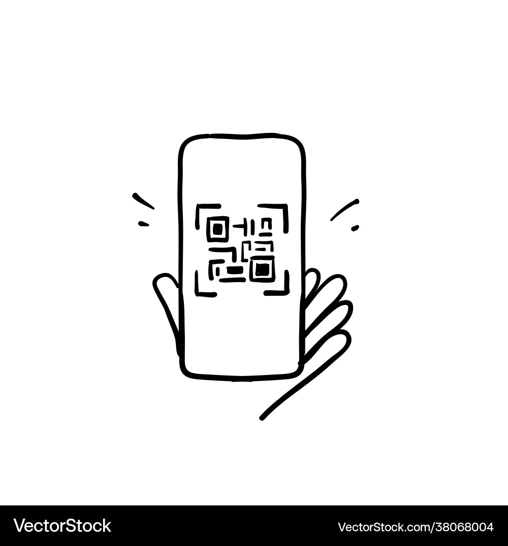 Hand drawn doodle scan qr code isolated background