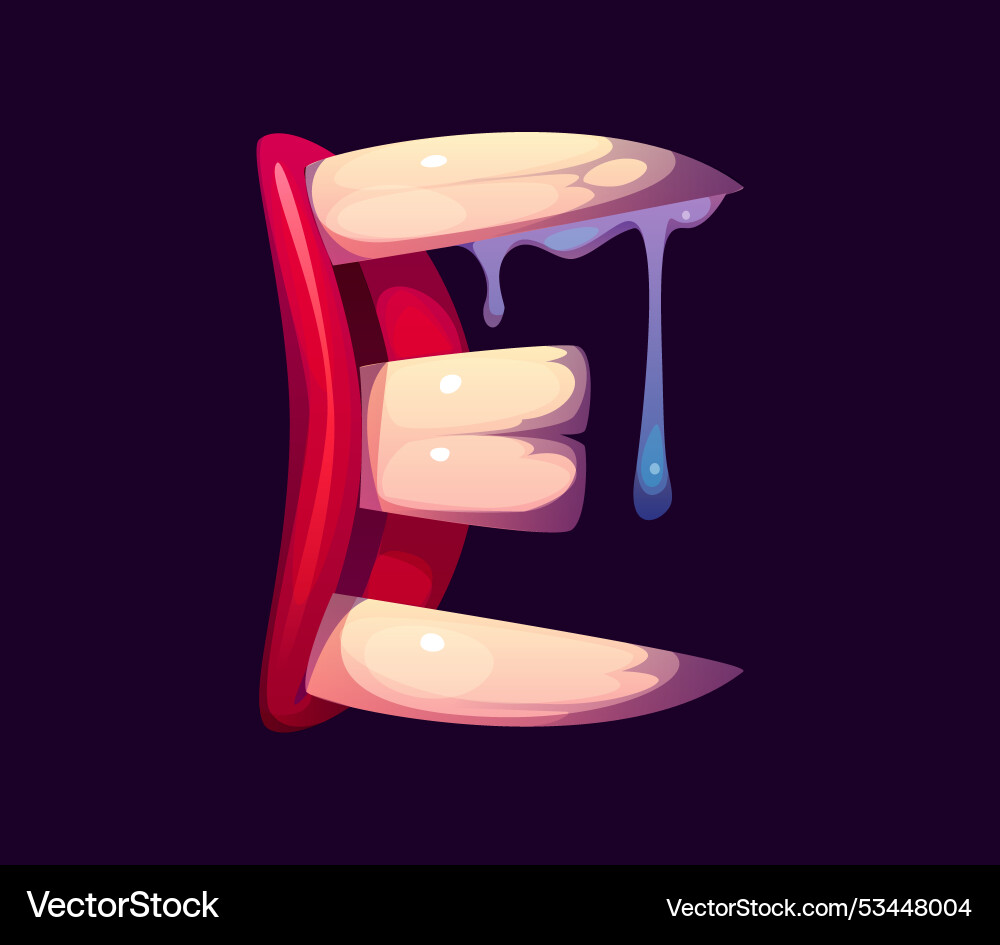 Letter e halloween font with vampire monster fangs