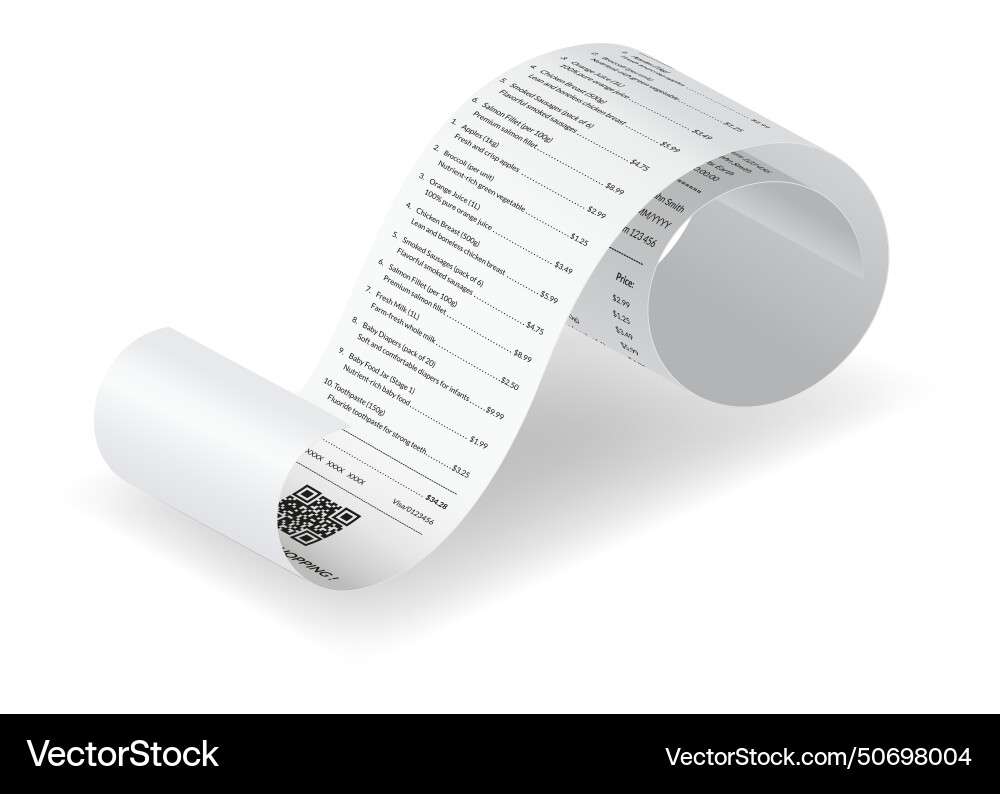Payment check and receipts with shadow curved Vector Image