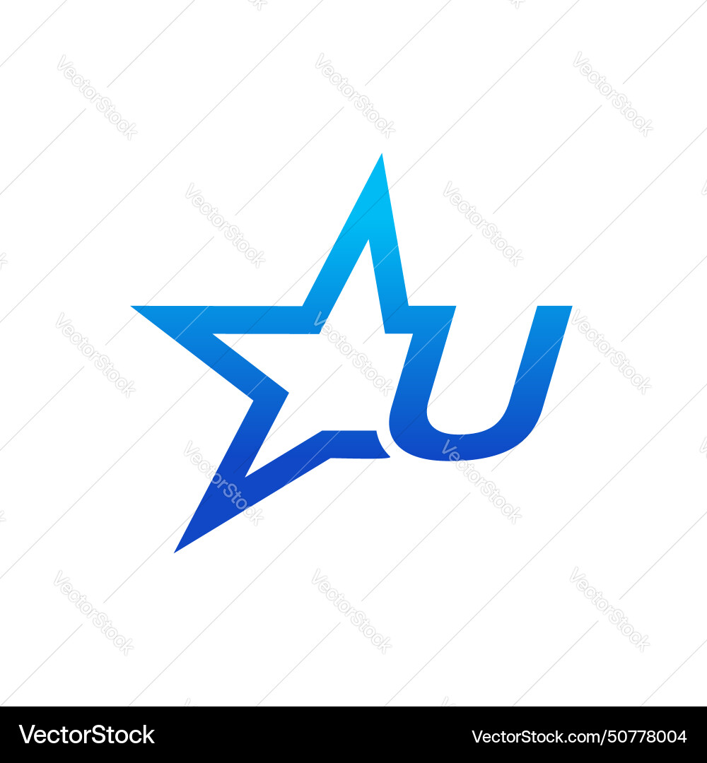 Stylist initial u blue star logo Royalty Free Vector Image