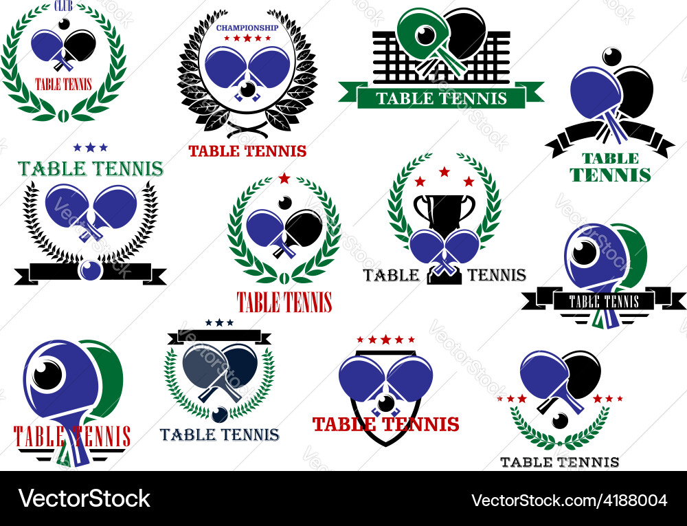 Table tennis sporting icons and labels set Vector Image