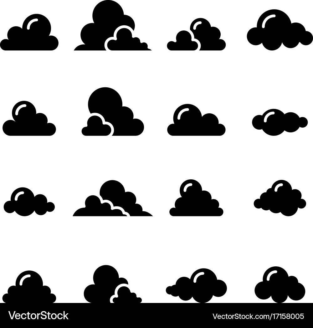 Black cloud icon set Royalty Free Vector Image