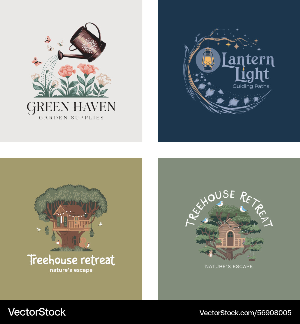 Collection of four nature inspired logos Vector Image