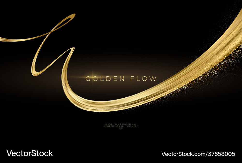 Gold wave flow and golden glitter on black Vector Image