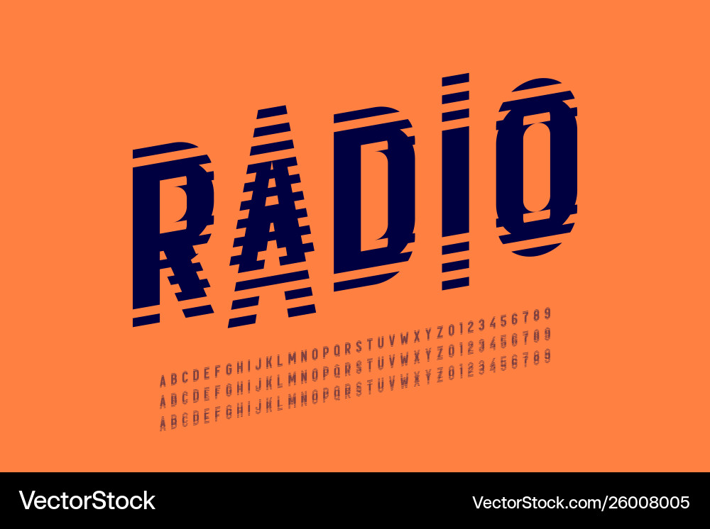 Radio wave style font alphabet letters and numbers