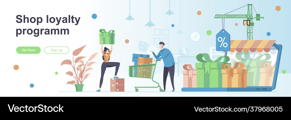 Shop loyalty program landing page with people Vector Image