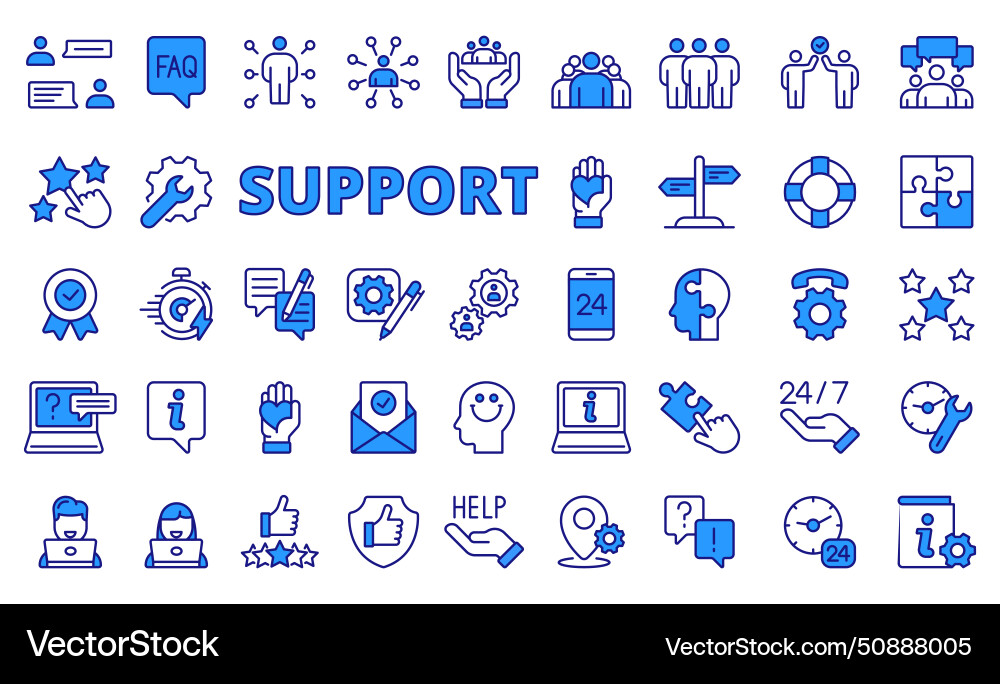 Support icons in line design blue assistance Vector Image