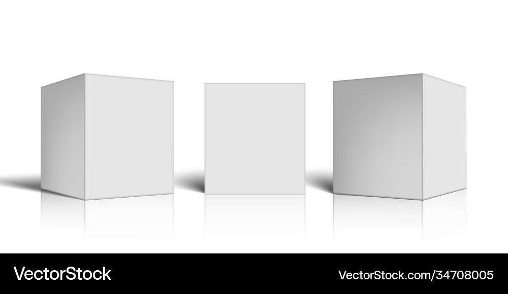 Three realistic white cardboard box on back Vector Image