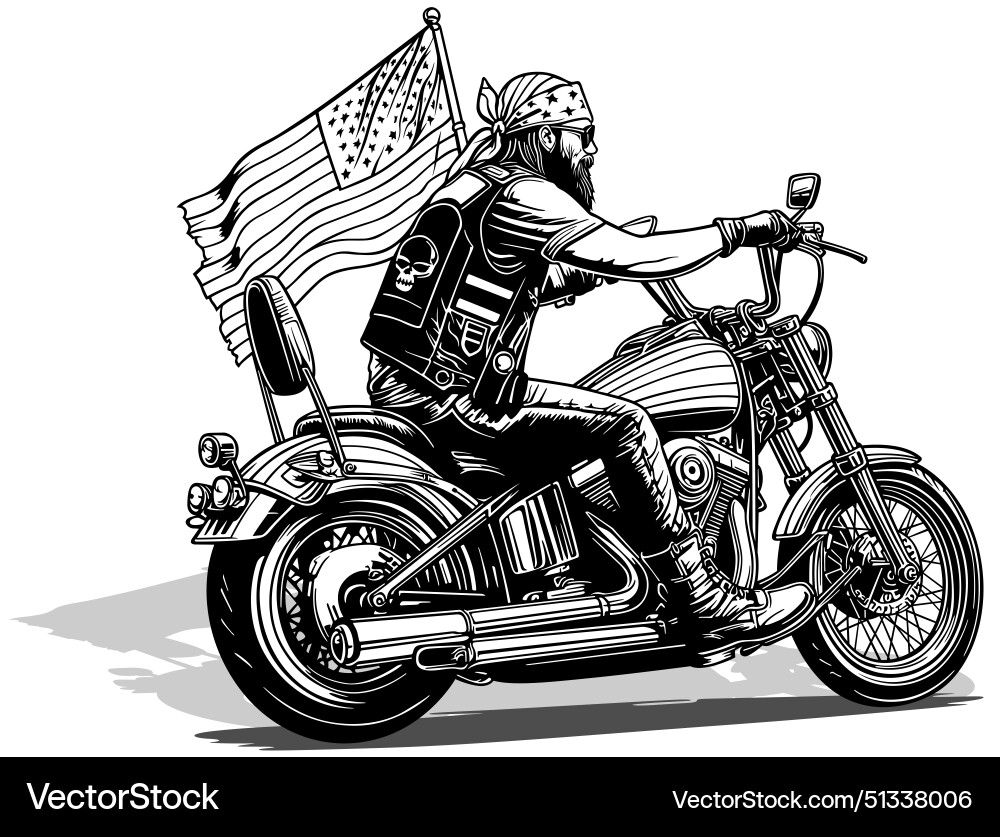 Drawing of a us biker on strong motorcycle Vector Image