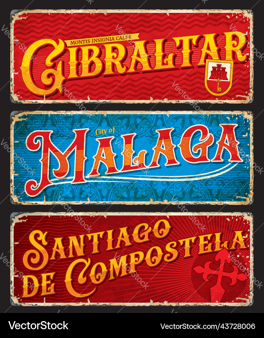 Gibraltar malaga santiago de compostela plates Vector Image