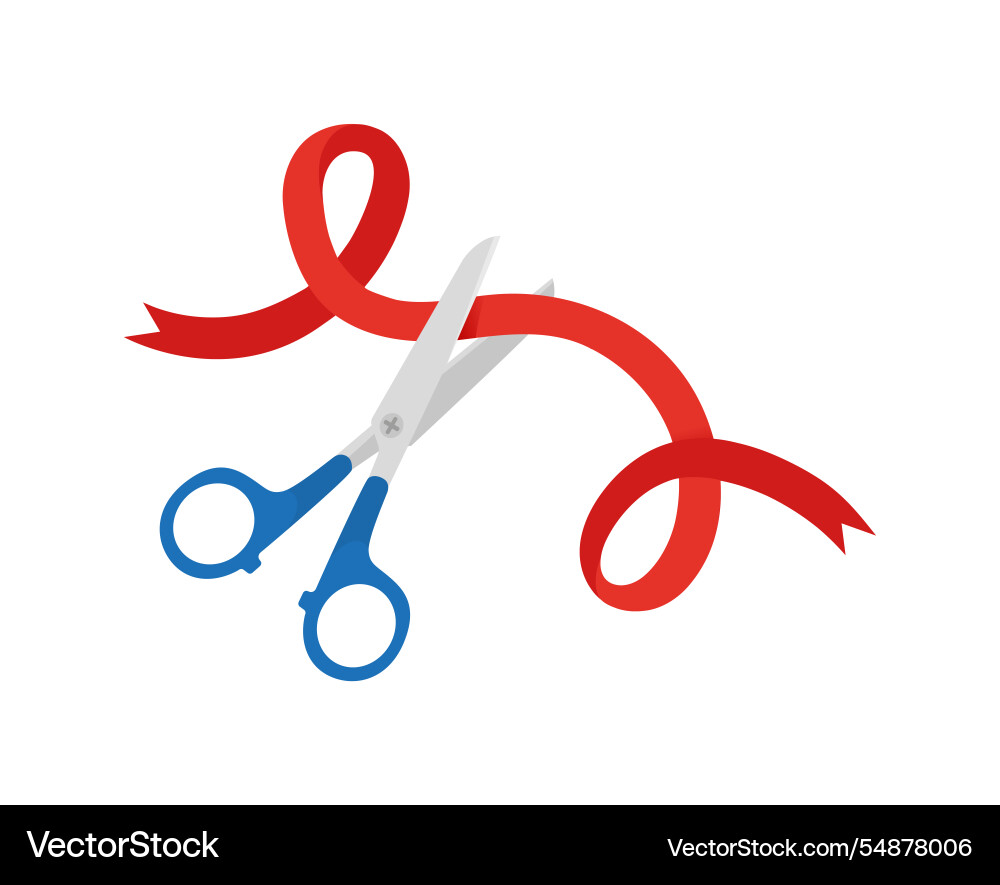 Ribbon cutting scissors red banner cut scissor Vector Image