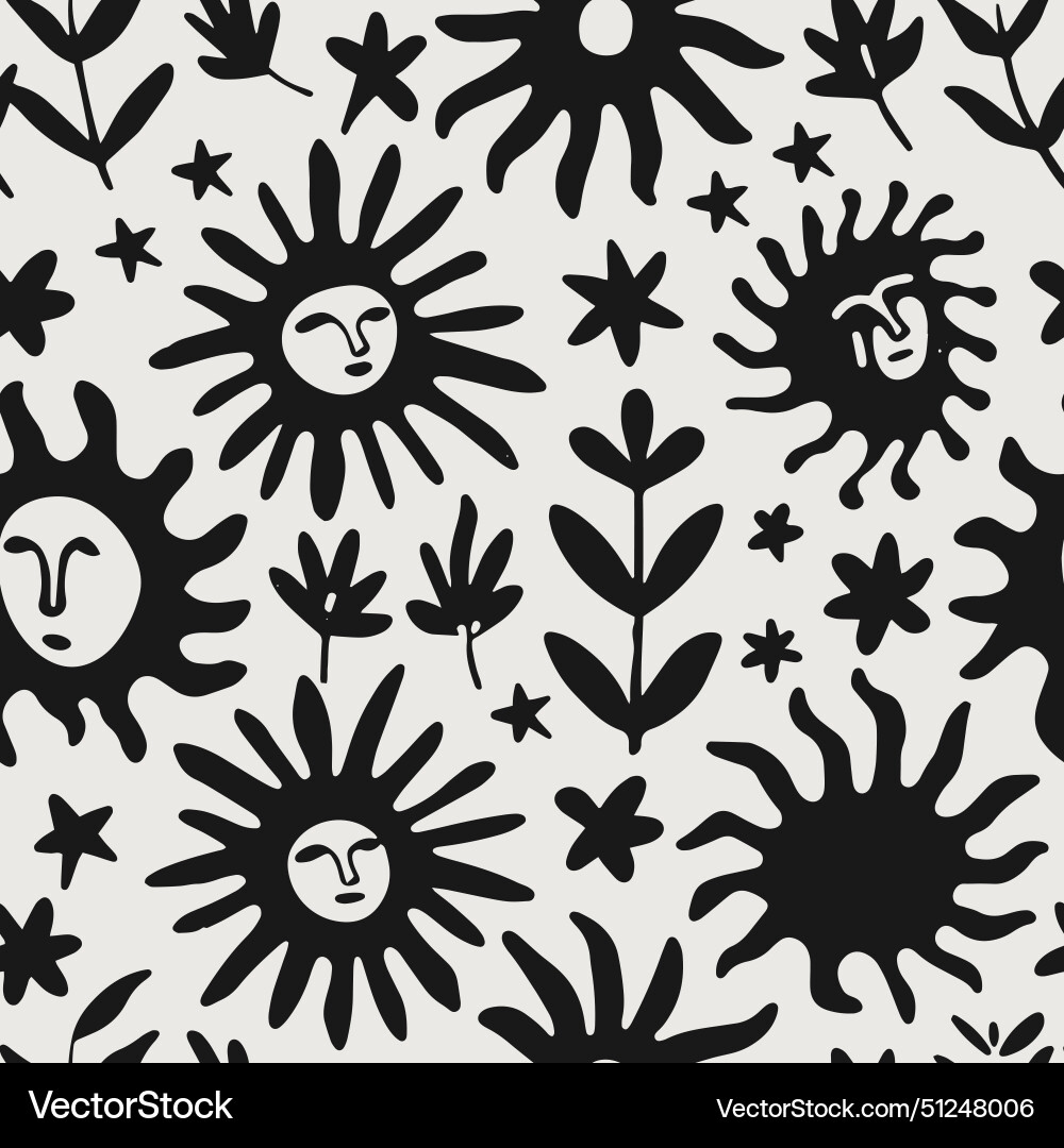 Seamless botanical black pattern Royalty Free Vector Image