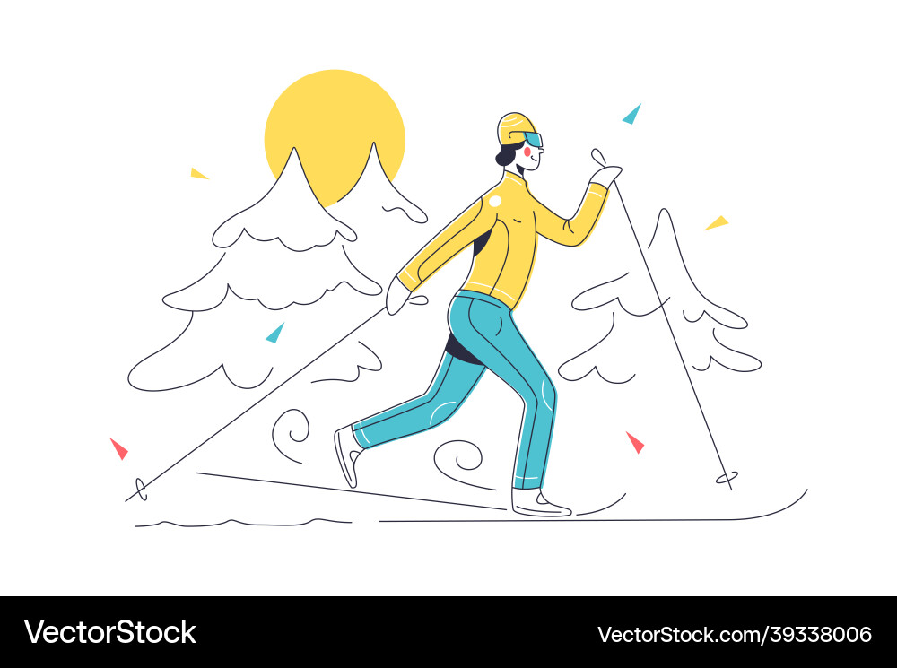 Skiing in mountains with equipment Royalty Free Vector Image