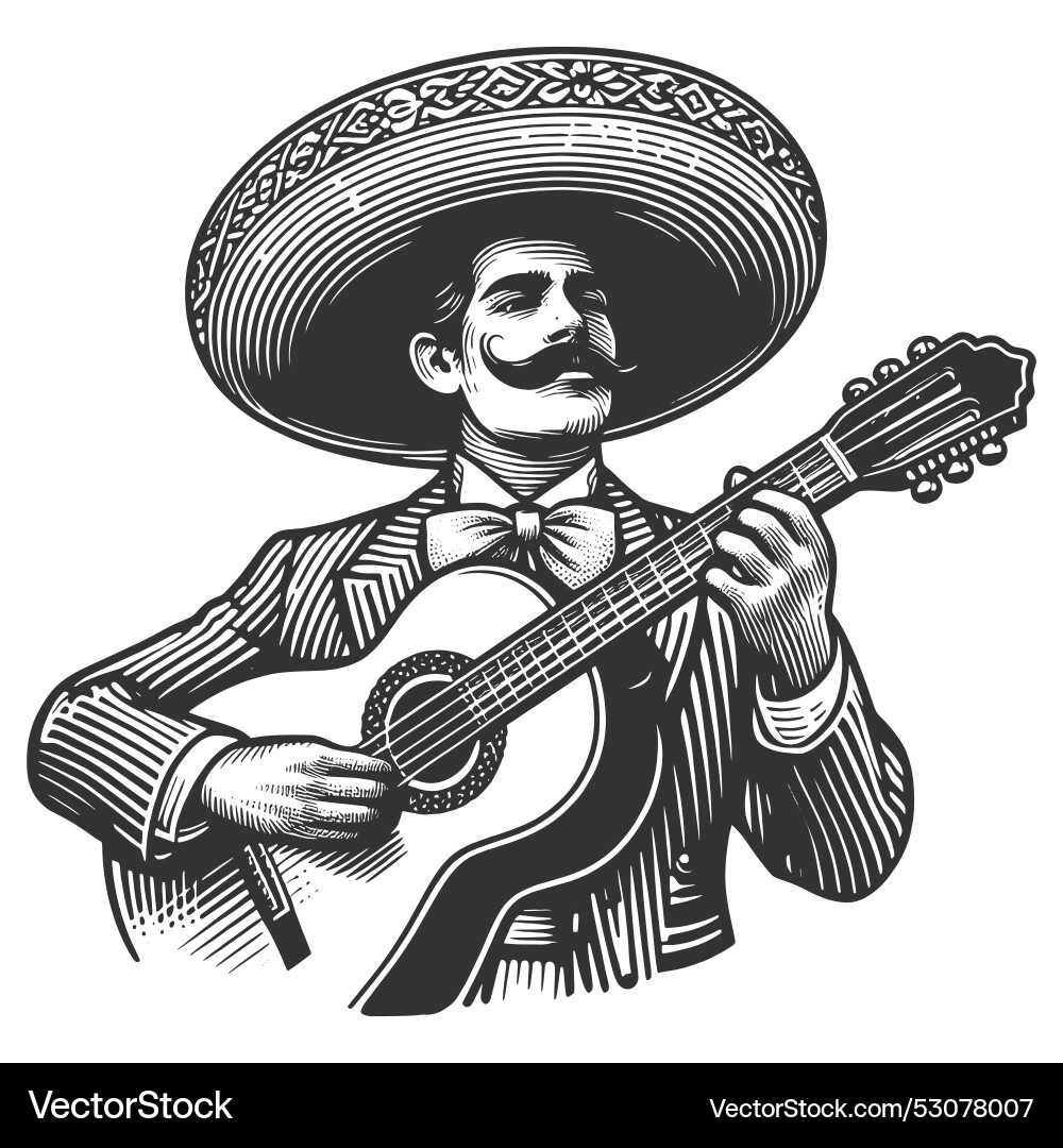 Mariachi musician playing guitar Royalty Free Vector Image