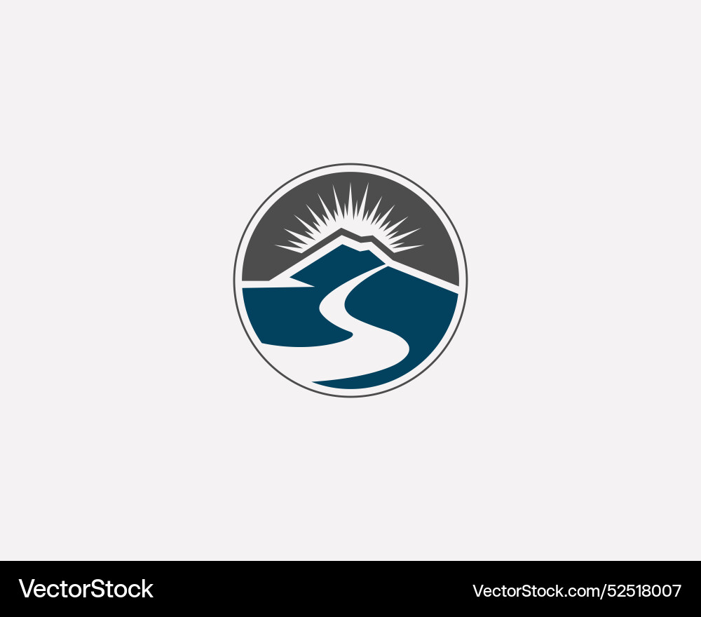 Mountain river and sun logo template Royalty Free Vector