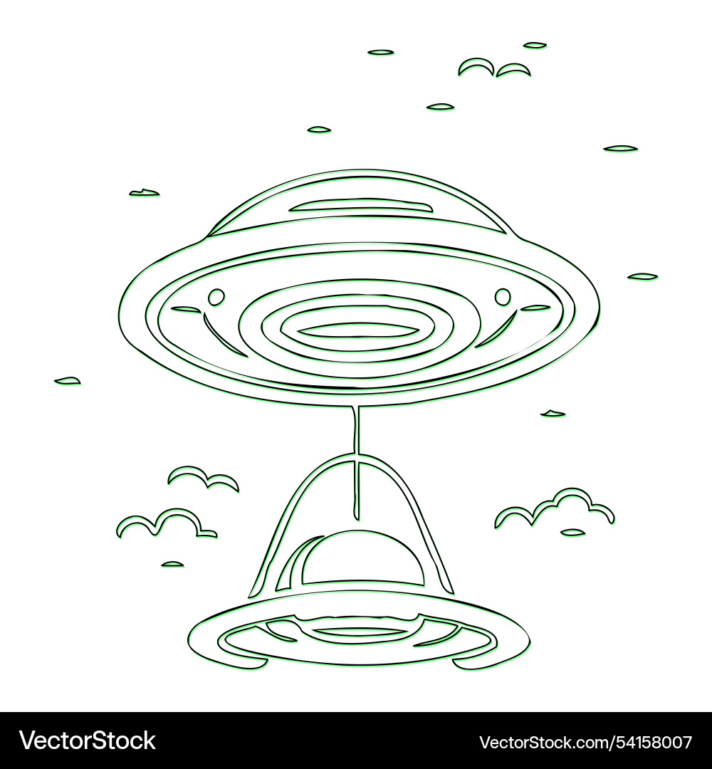 Ufo station outline sketch green Royalty Free Vector Image