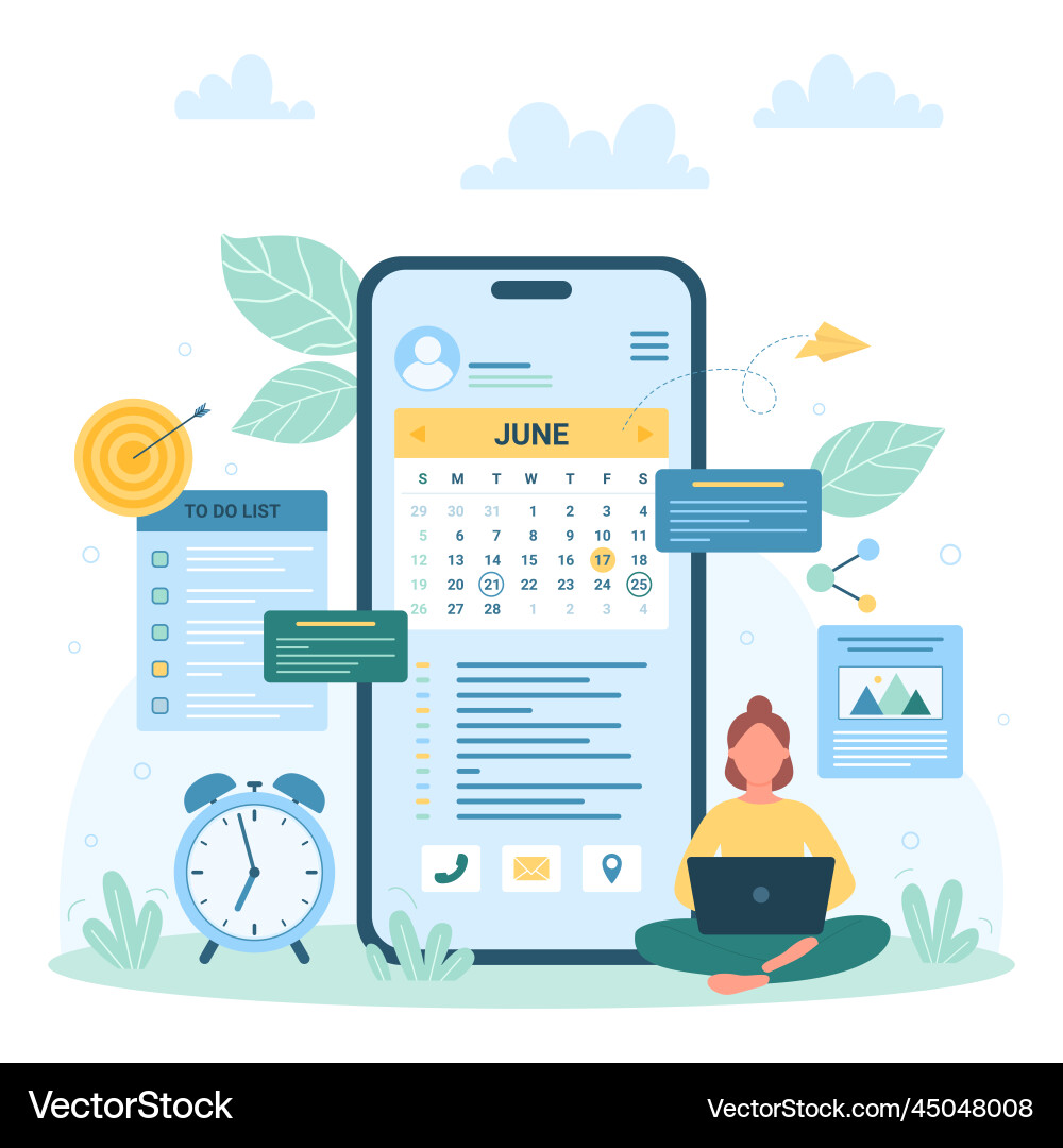 Calendar app with reminder schedule time Vector Image