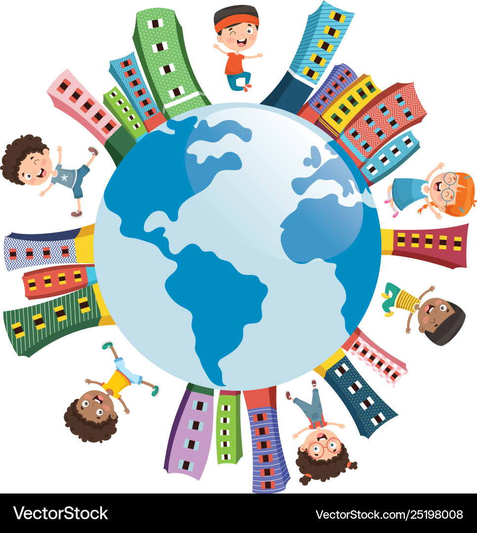 Children playing around world Royalty Free Vector Image