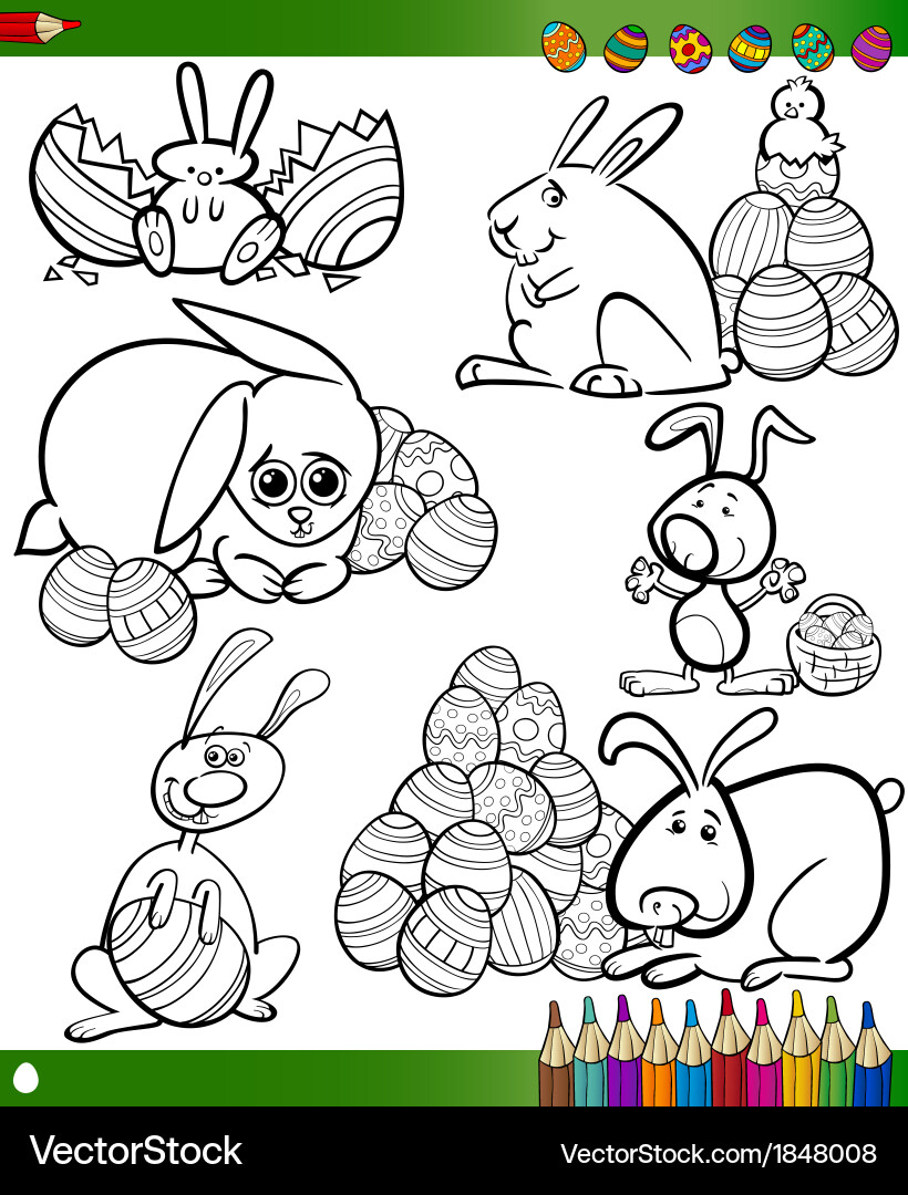 Easter cartoons for coloring book Royalty Free Vector Image