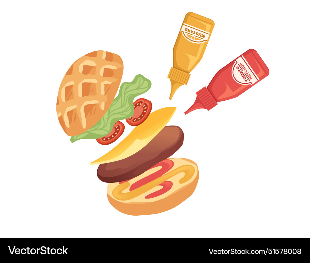 Hamburger cooking assemble ingredients Royalty Free Vector