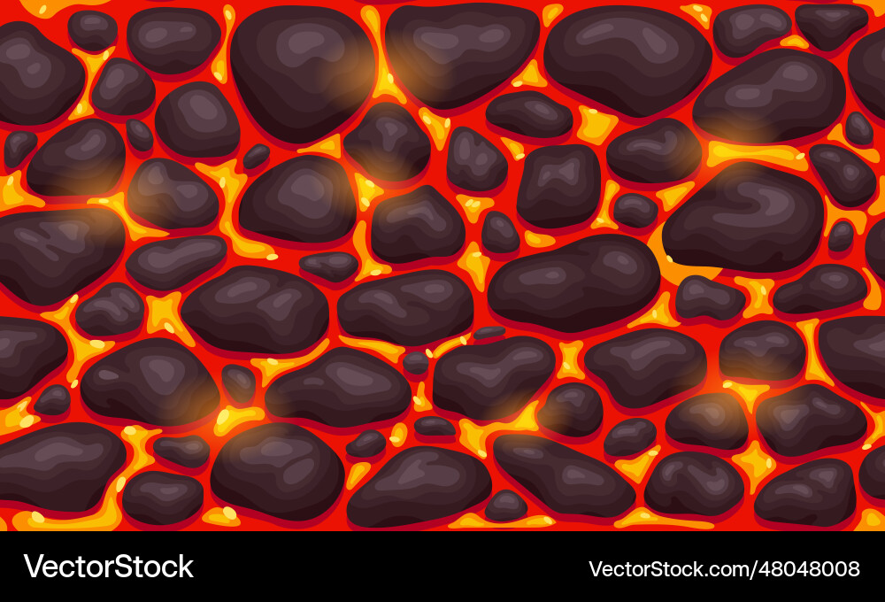 Hot lava with volcanic stone seamless pattern top Vector Image