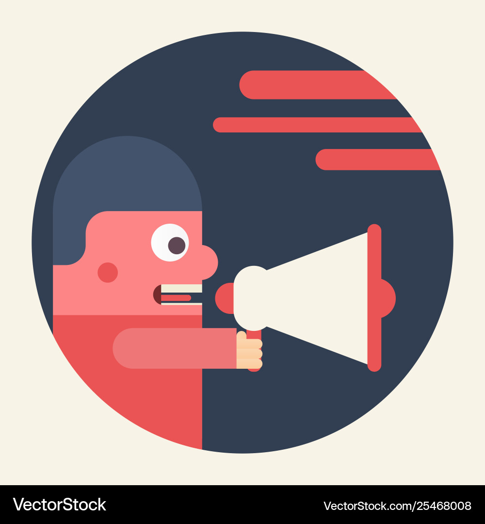 Man shouting through loudspeaker Royalty Free Vector Image