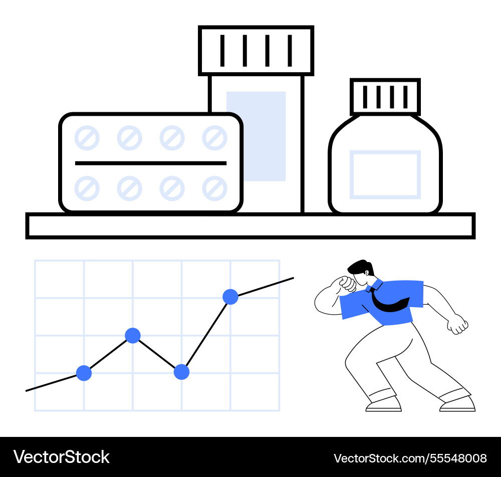 Pharmaceutical products with charts Royalty Free Vector