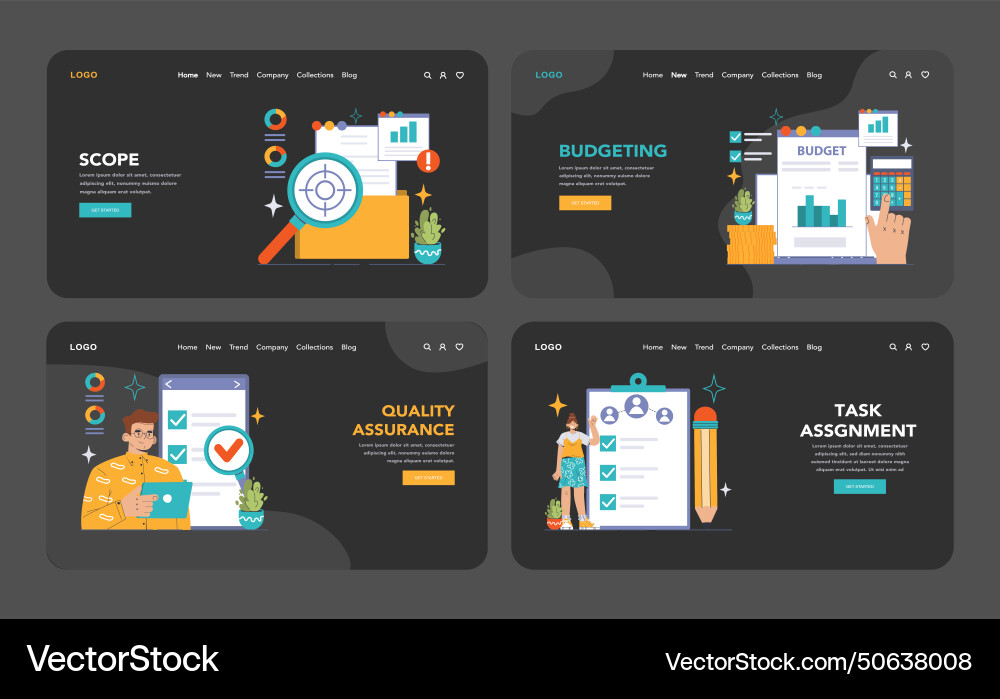 Project management set flat Royalty Free Vector Image
