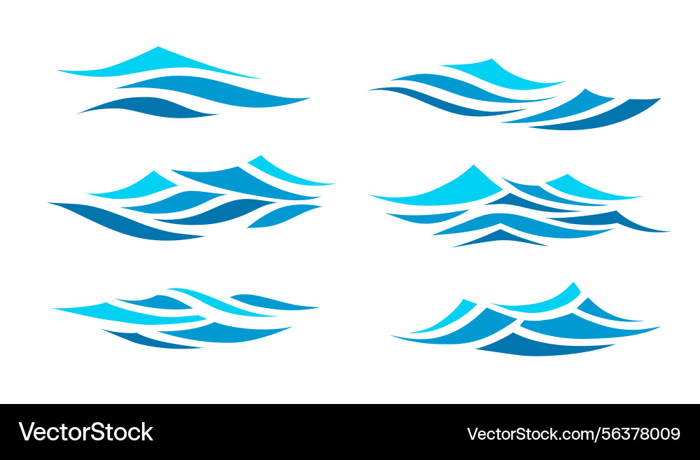 Abstract ocean wave icons set Royalty Free Vector Image