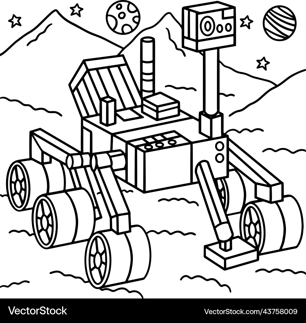 Curiosity mars rover Färbung Seite für Kinder Vektorbild