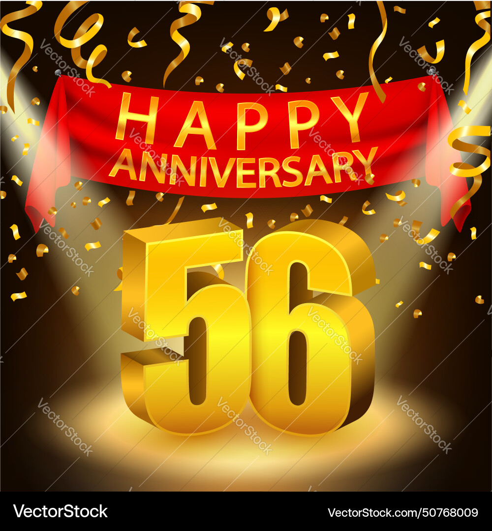 Happy 56th anniversary celebration with golden Vector Image