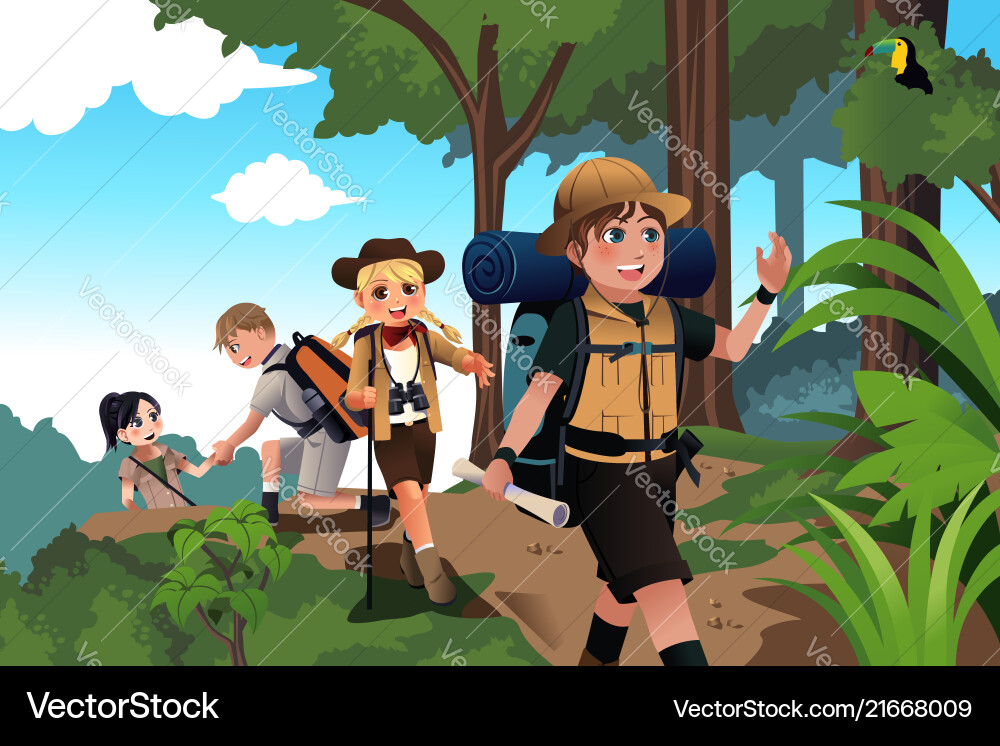 Kids on an adventure trip Royalty Free Vector Image