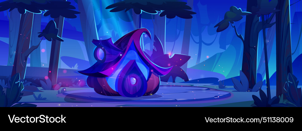 Night magic forest with witch house dark landscape