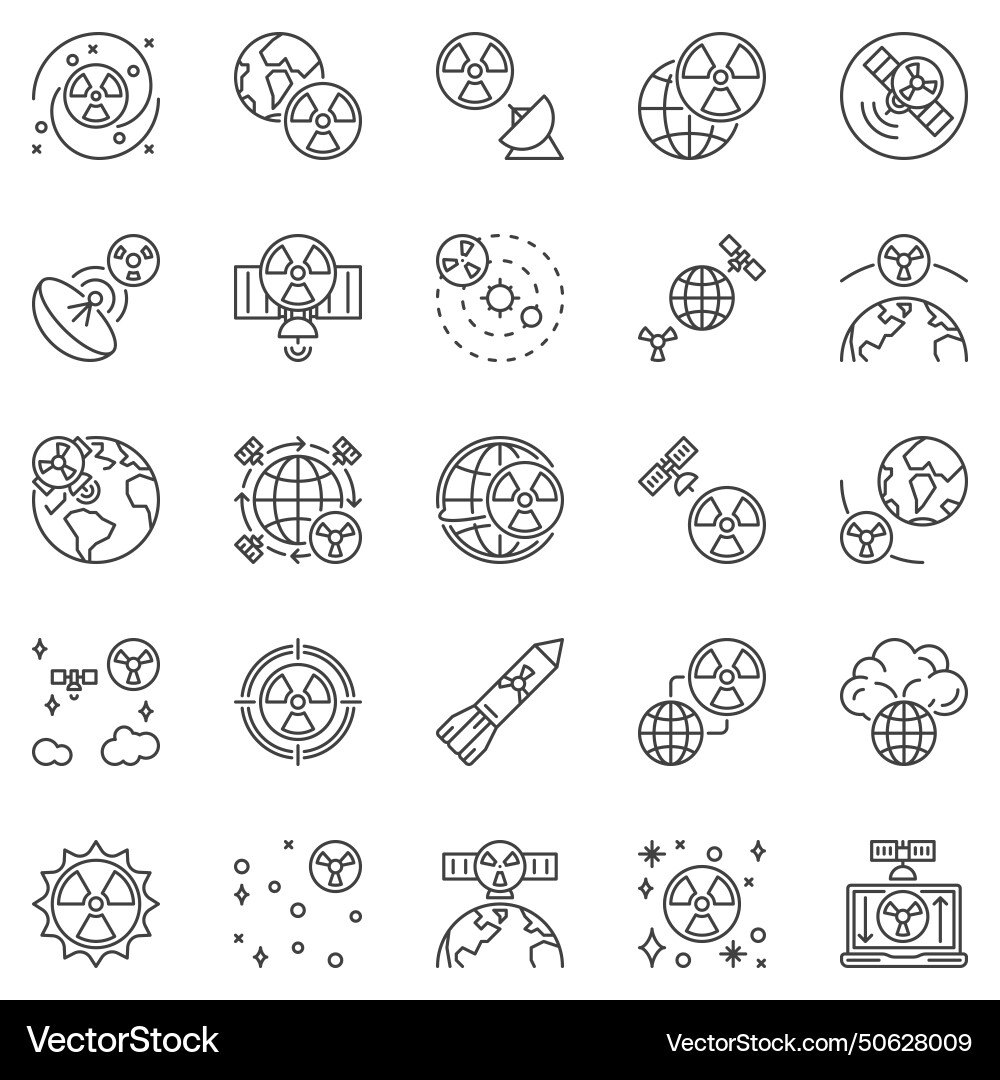 Nukes in space outline icons set - space-based Vector Image