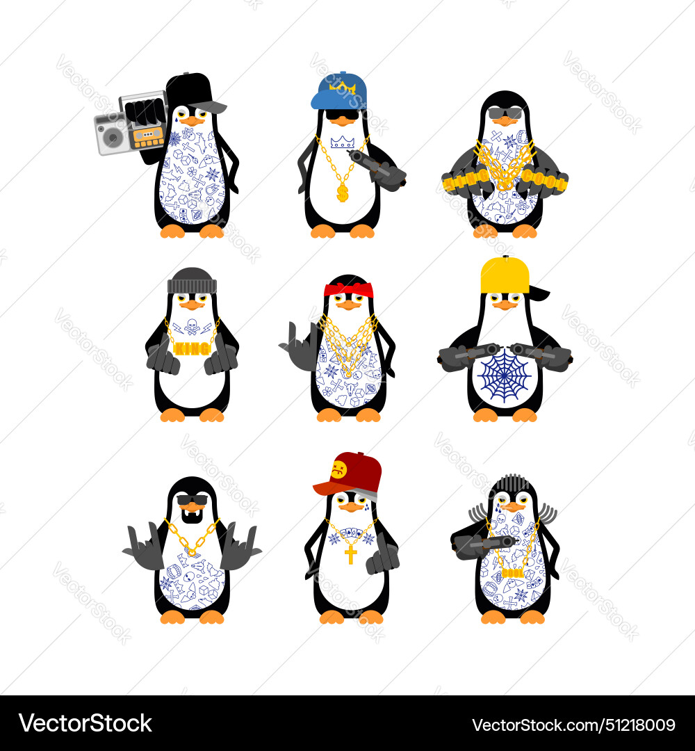 Penguin gangsta mafia set angry seabird bully Vector Image