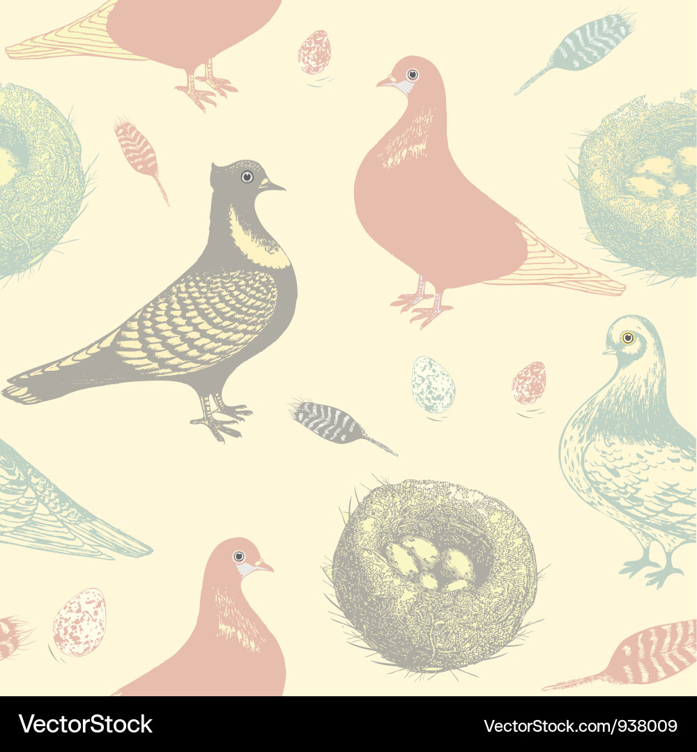 Retro pigeons pattern Royalty Free Vector Image