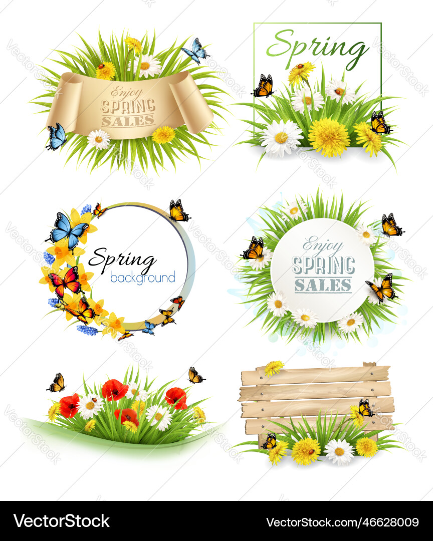 Set of spring sale banners and frames Royalty Free Vector