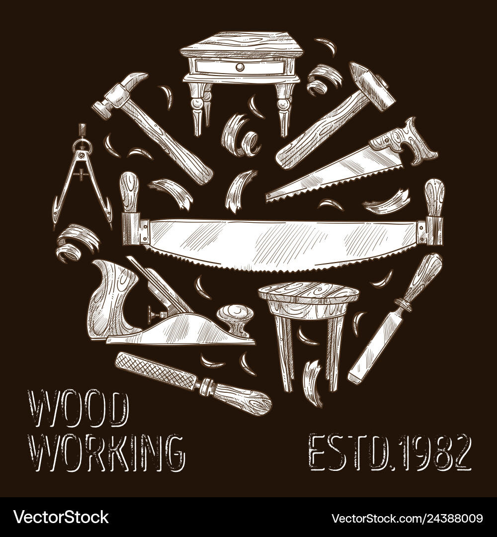 Wood work craft tools or instruments and wooden Vector Image