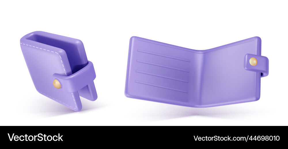 3d purple wallet open closed Royalty Free Vector Image