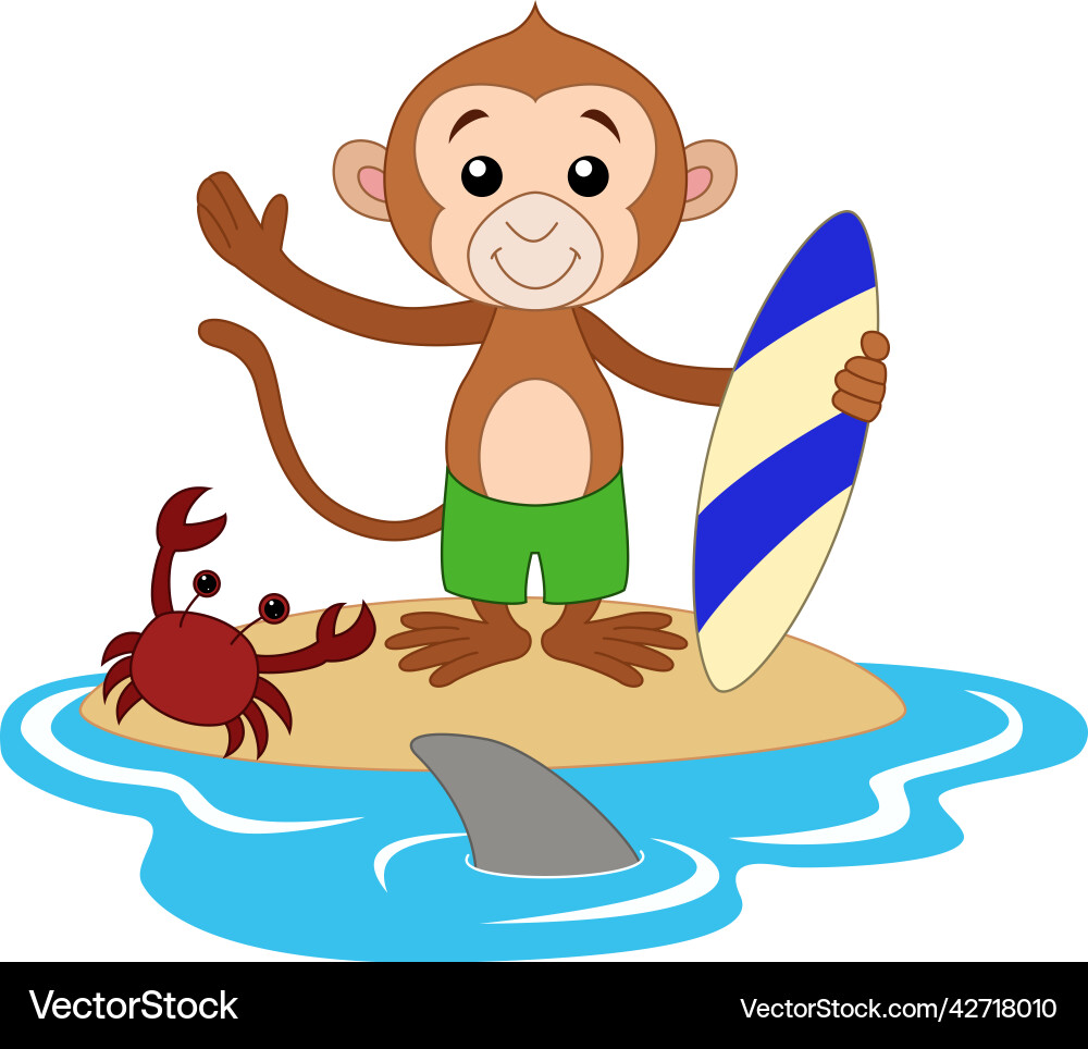 Cute baby monkey holding surfing board Royalty Free Vector