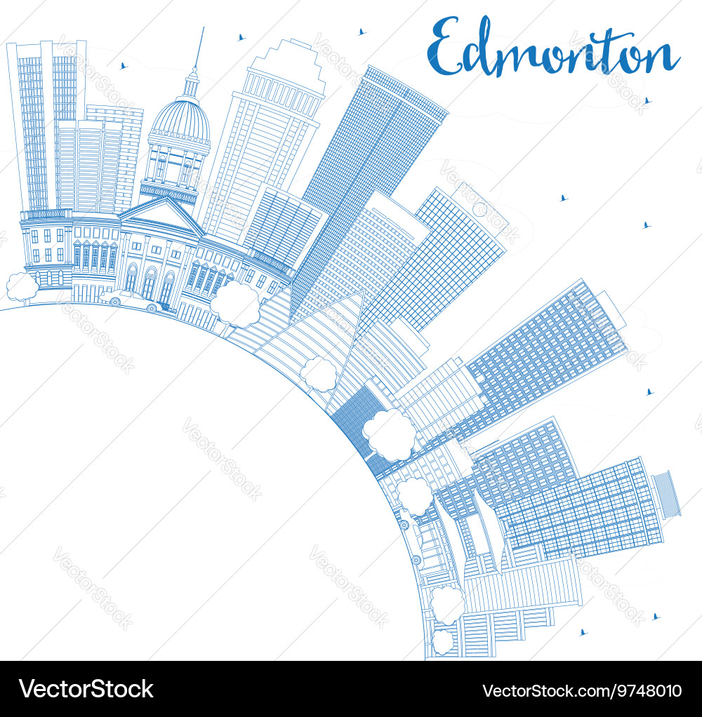 Outline edmonton skyline with blue buildings Vector Image