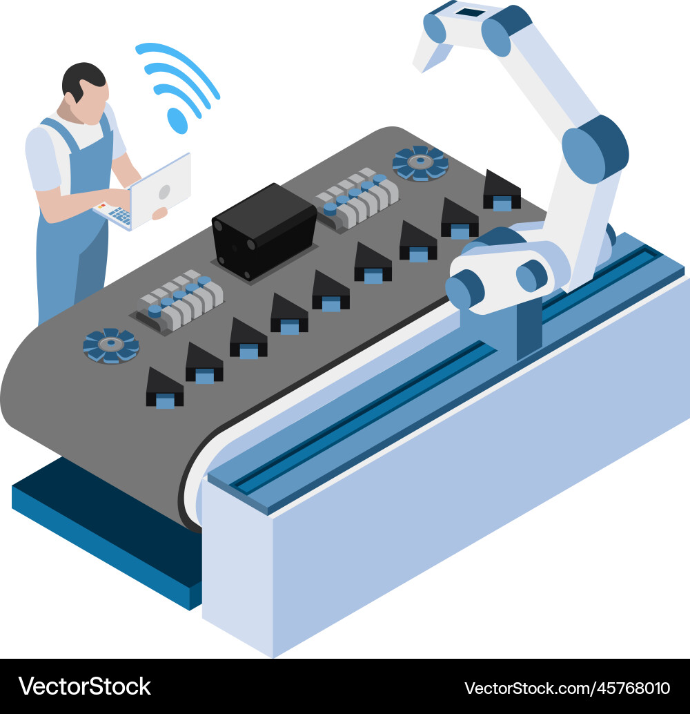 Robotic assembly operator composition Royalty Free Vector