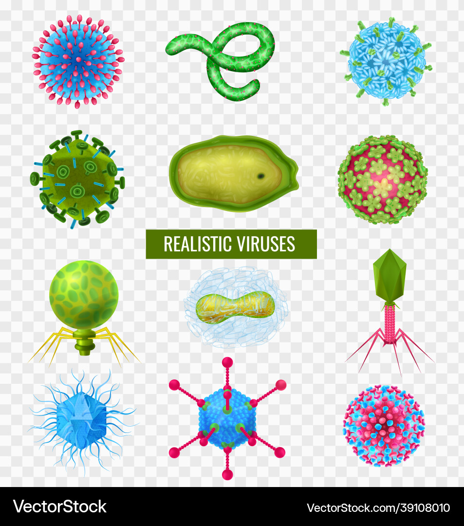 Viruses realistic transparent set Royalty Free Vector Image