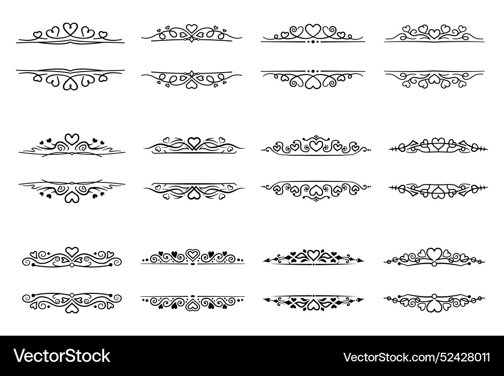 Abstract ornate text frames with hearts Royalty Free Vector